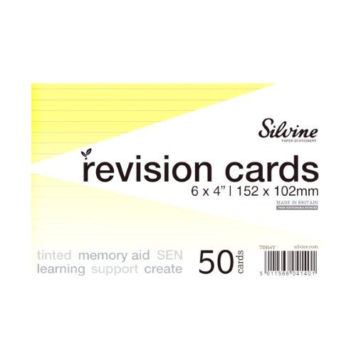 Silvine Tinted Revision Cards 6mm Ruled 152 x 102mm 50 Cards Yellow ...