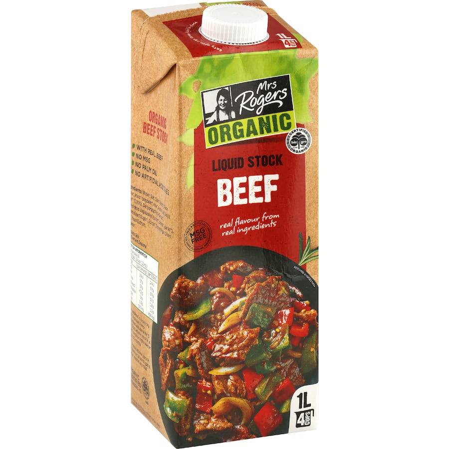 Mrs Rogers Organic Beef Stock Liquid Carton 1L - Rich Natural Flavor ...