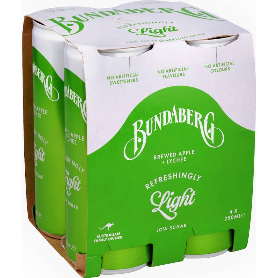 Bundaberg Refreshingly Light Apple & Lychee Soft Drink – 4 Pack ...