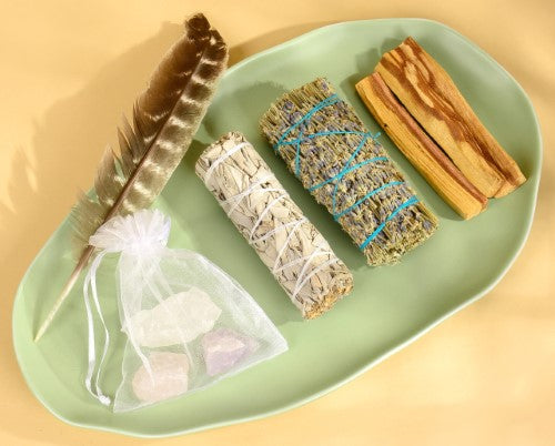 Luxury Smudging Kit - White Sage, Lavender Bundle, Palo Santo and Crys ...