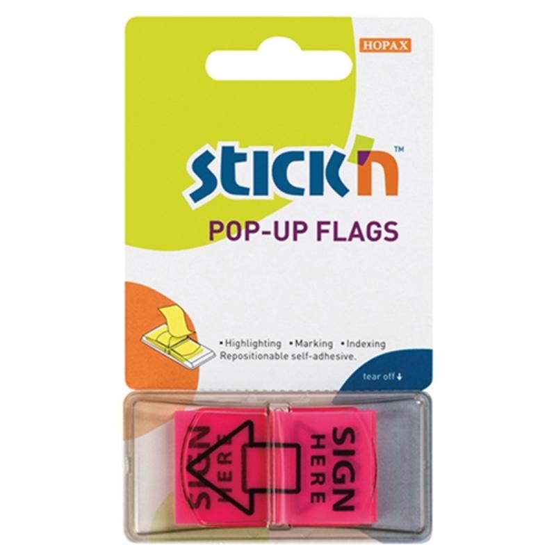 Stick'n Pop Up Flags Sign Here Pink 45x25mm | Smartfox NZ – SmartfoxNZ